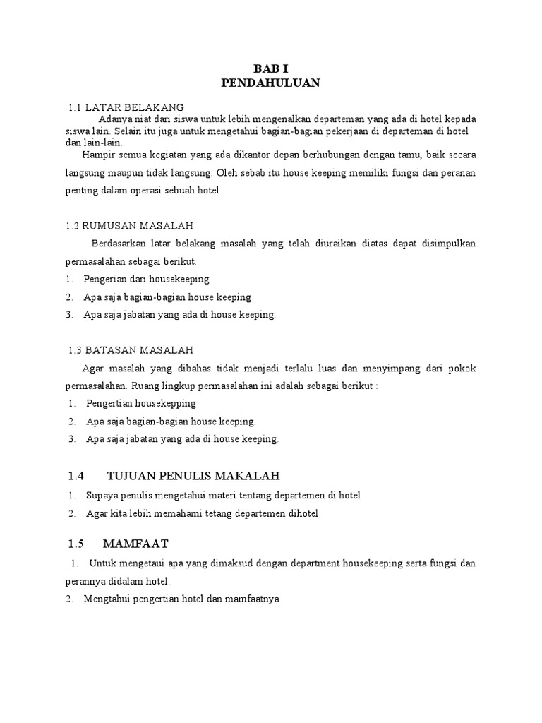 Contoh Makalah Perhotelan Housekeeping | PDF