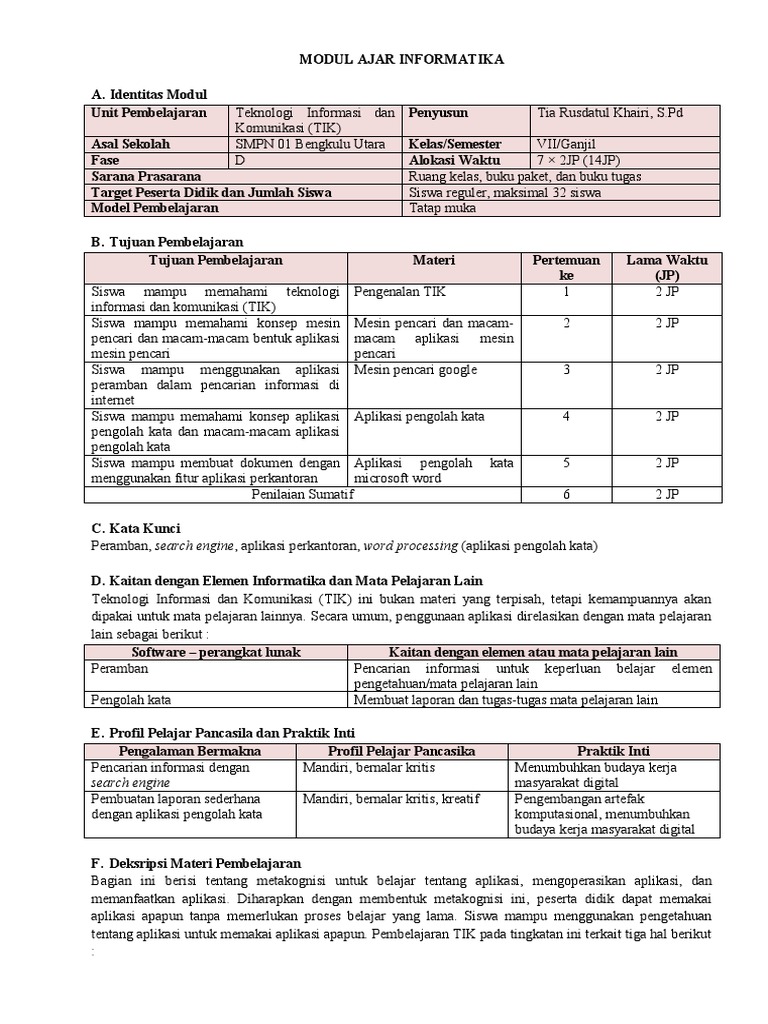 Modul TIK Kelas VII SMP | PDF