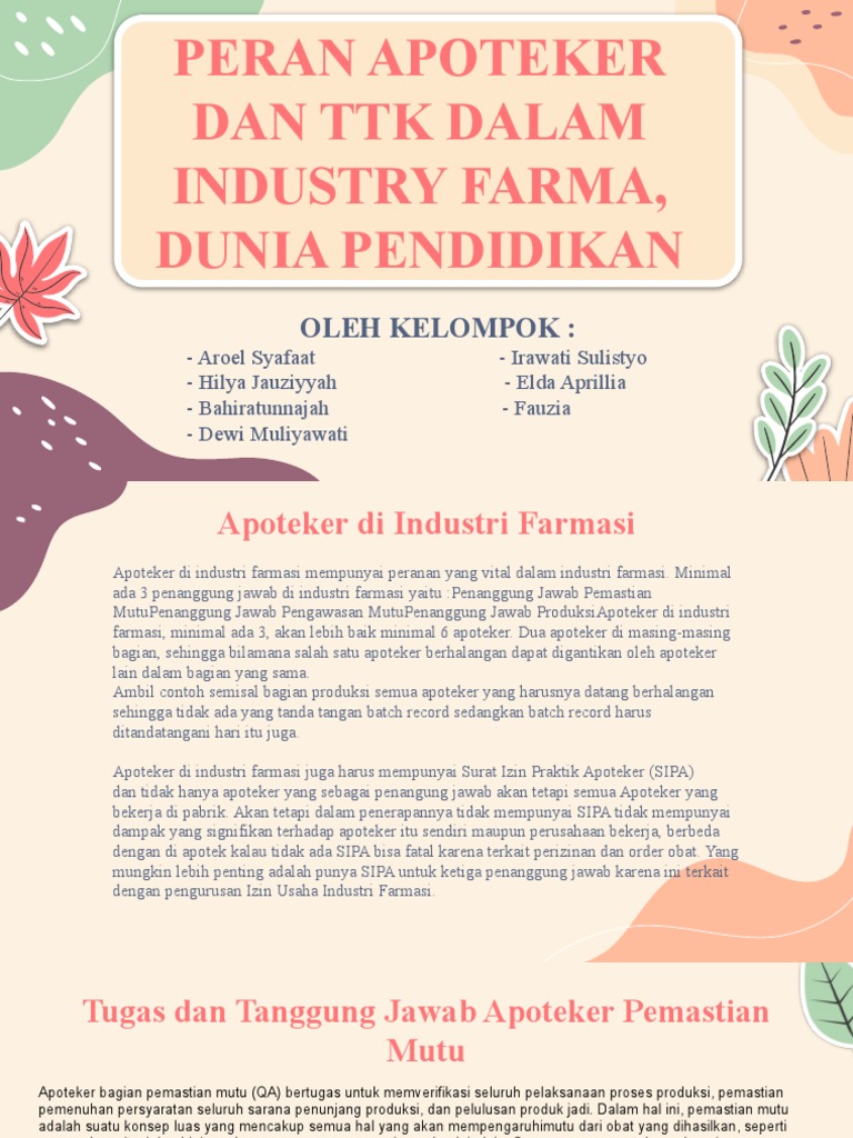 Peran Apoteker Dan TTK Di Industry Farmasi, Dunia Pendidikan | PDF | Bisnis | Teknologi & Rekayasa