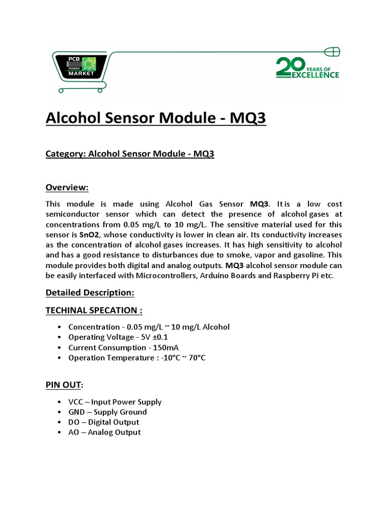MQ3 Alcohol Sensor Module Overview | PDF | Business | Computers