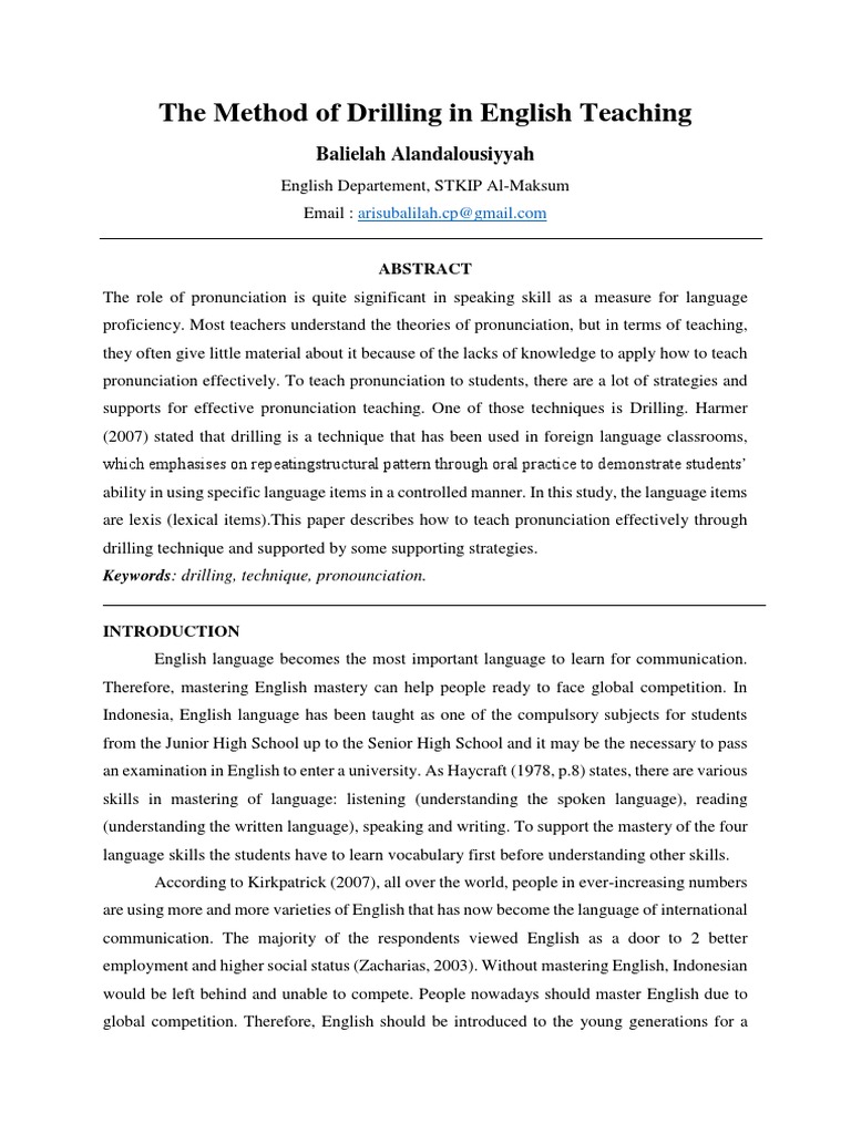 The Method of Drilling in English Teaching | PDF | Human Communication ...