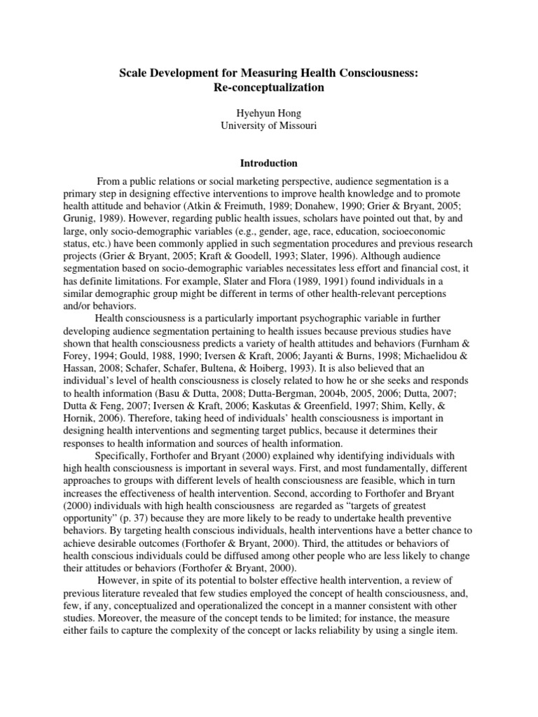 Measuring Health Consciousness Scale Development | PDF | Consciousness ...