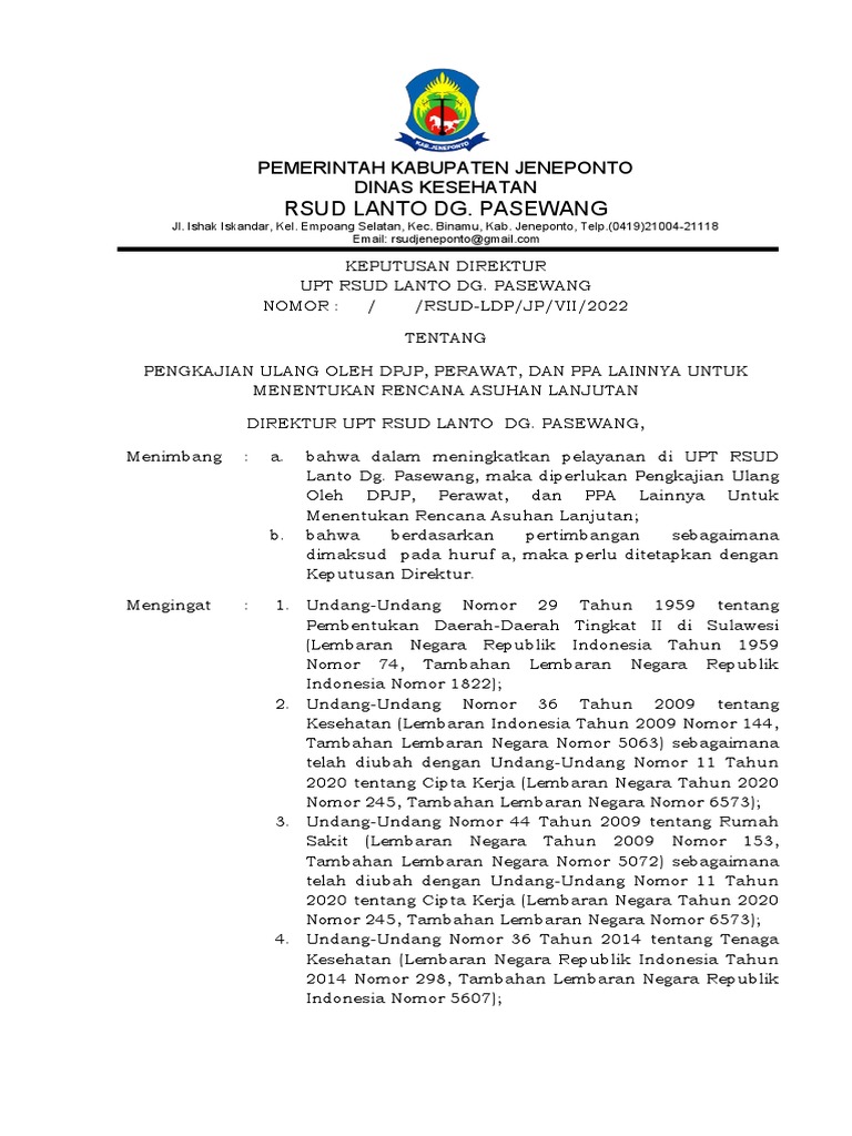 SK Pengkajian Ulang Oleh DPJP, Perawat, Dan Ppa Lainnya Untuk Menentukan Rencana Asuhan Lanjutan ...