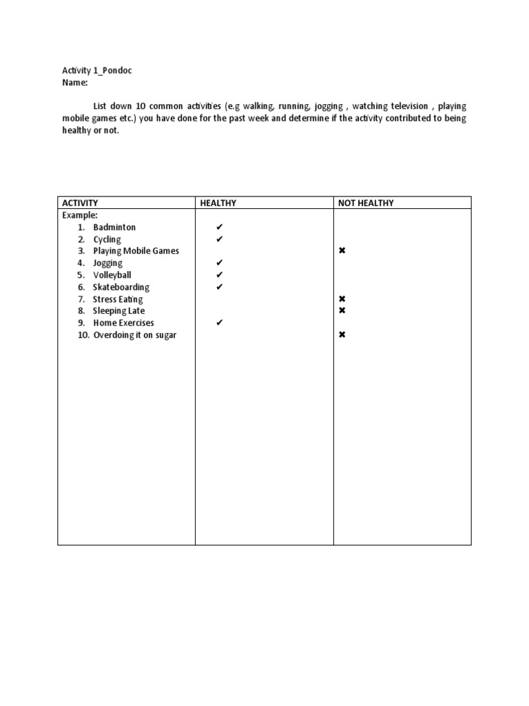 Activity 1 - Active Lifestyle | PDF