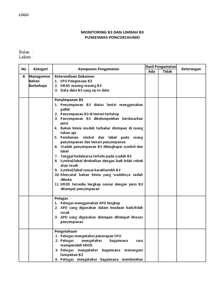 Form Monitoring B3 Dan Limbah B3 | PDF