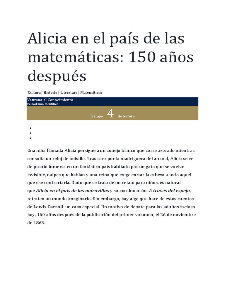 Alicia en El País de Las Matemáticas | PDF | Las aventuras de Alicia en ...