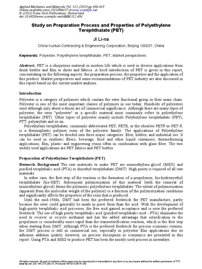 Study On Preparation Process and Properties of Polyethylene ...
