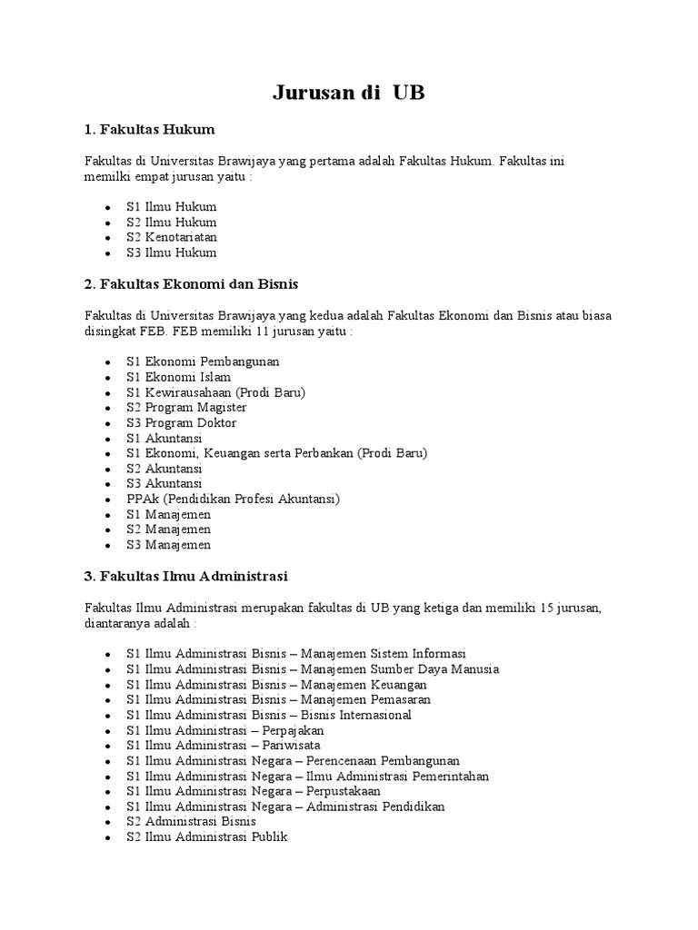 Jurusan Di Ub Pdf