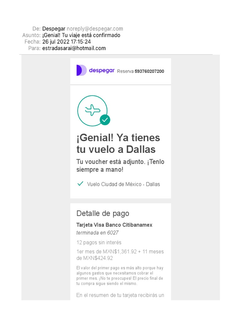 ¡Genial! Tu Viaje Está Confirmado | PDF | Peso mexicano | Aviación
