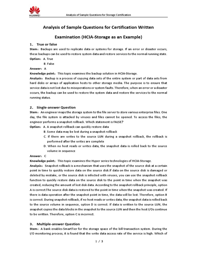 HCIA-Storage Certification Question Analysis | PDF | Backup | Hard Disk ...