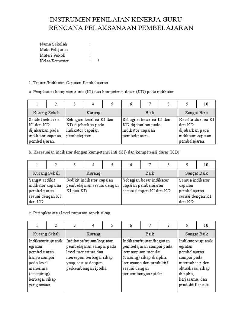 Instrumen Penilaian RPP | PDF