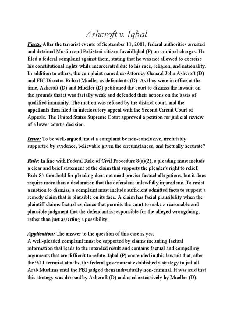 Ashcroft V Iqbal | PDF | Ashcroft V. Iqbal | Bell Atlantic Corp. V. Twombly