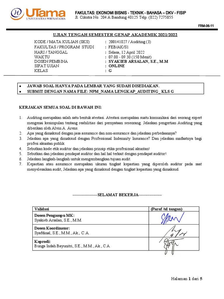 UTS AUDITING - 0120101179 - AdzaniPutriNurahmah - G | PDF