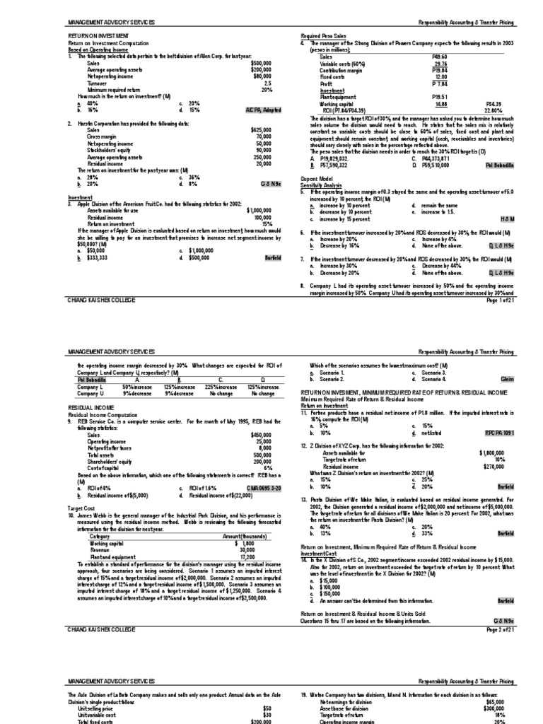 Responsibility Acctg Transfer Pricing GP Analysis | PDF | Return On ...