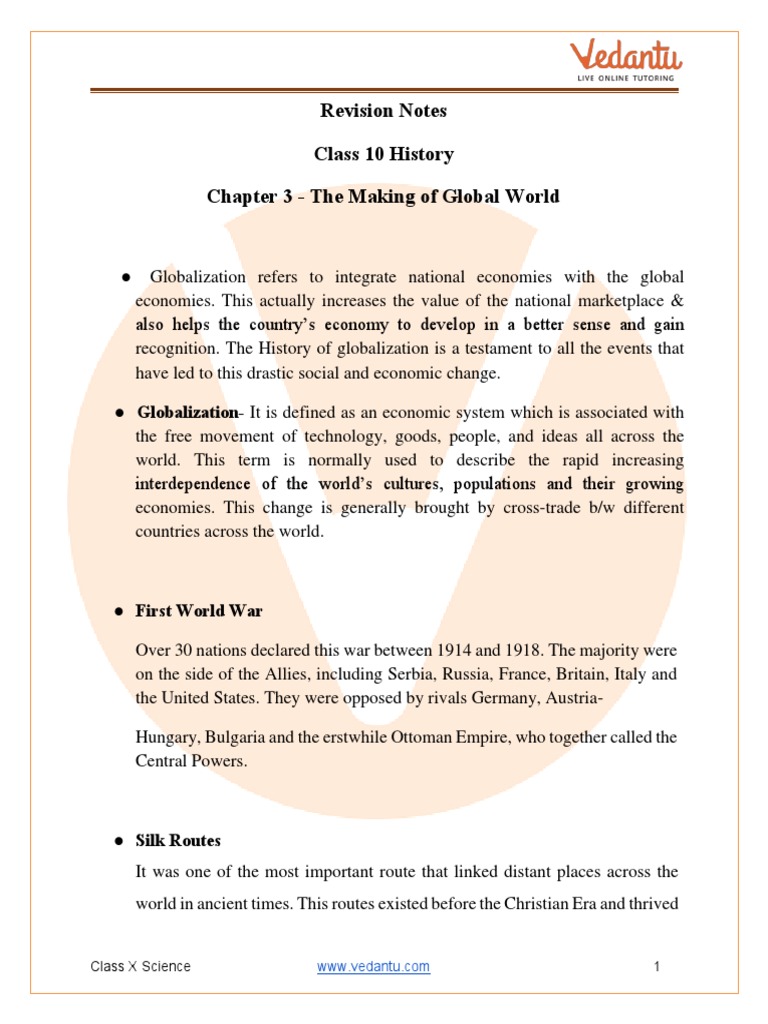 CBSE Class 10 History Chapter 3 Notes - The Making of A Global World ...