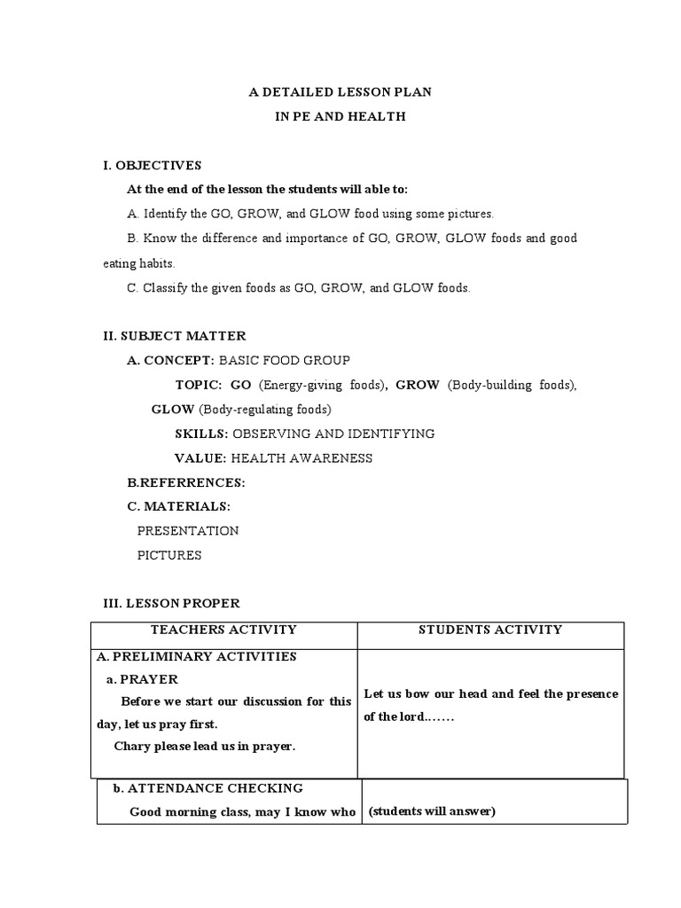A Detailed Lesson Plan in Pe and Health Allapitanbeed1a Final | PDF ...