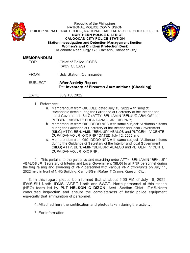 AAR - Inventory of Firearms and Ammunitions | PDF