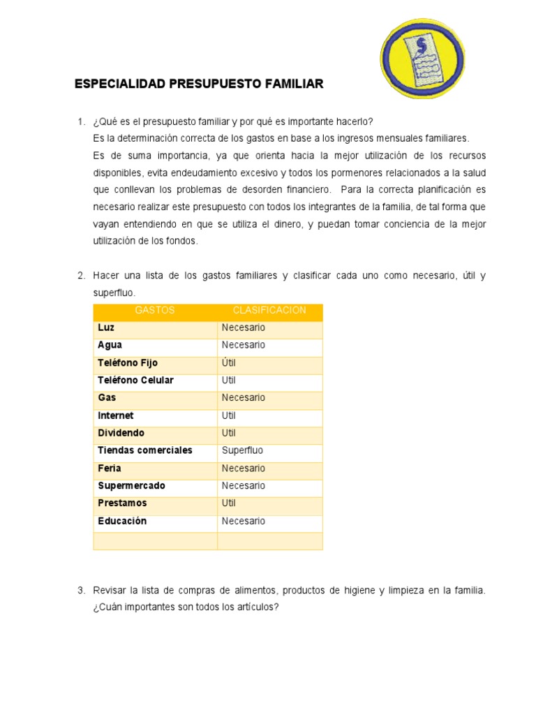 Especialidad de Presupuesto Familiar | PDF | Inflación | Presupuesto