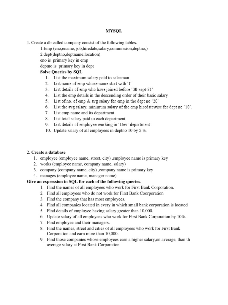 Dbms Lab Practice Asignments Pdf Relational Model Databases 