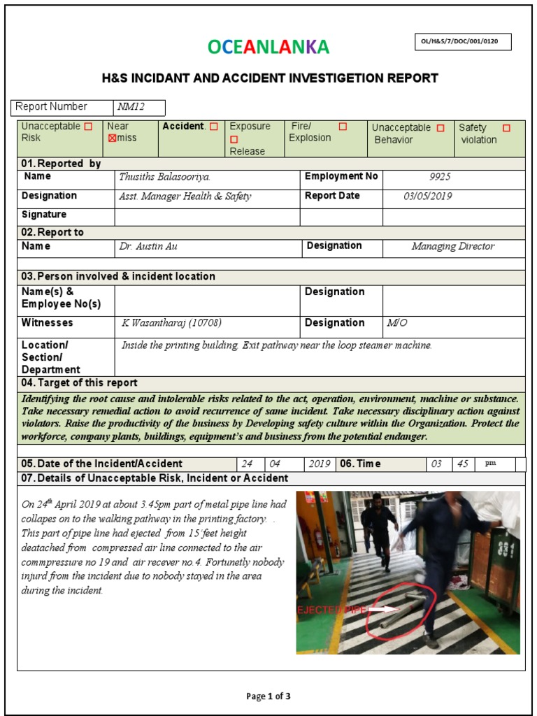 Near Miss Incident Report OCL | Download Free PDF | Pipe (Fluid ...