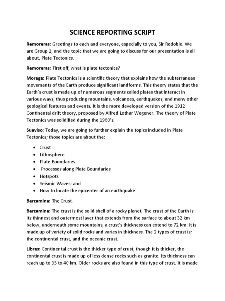 Science Reporting Script | PDF | Plate Tectonics | Volcano