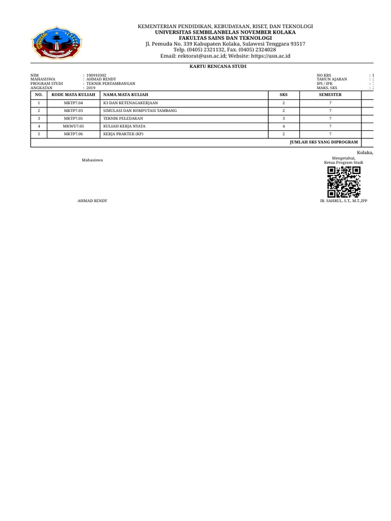 Ahmad Rendy KRS Semester 7 | PDF