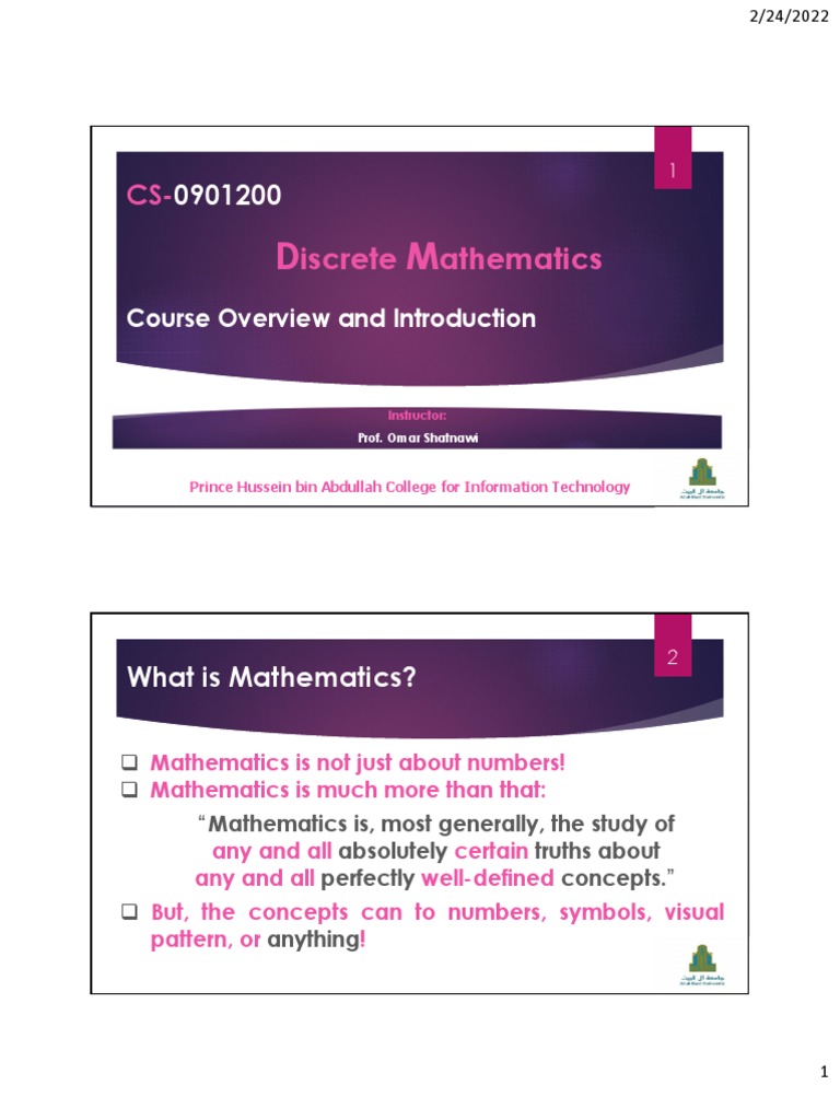 Course Overview and Introduction | PDF | Discrete Mathematics | Mathematics