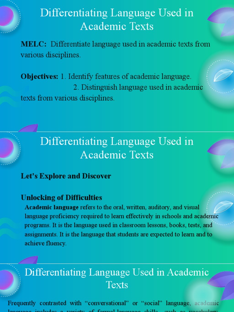 Differentiating Language Used in Academic Texts | PDF | Sentence (Linguistics) | English Language