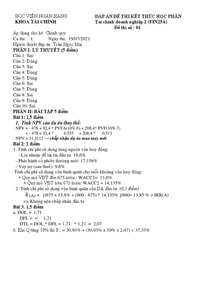 Đáp Án TCDN 2 19.7 | PDF