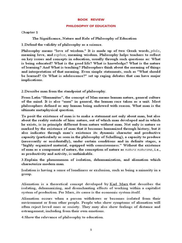 Philosophy of Education Book Review | PDF