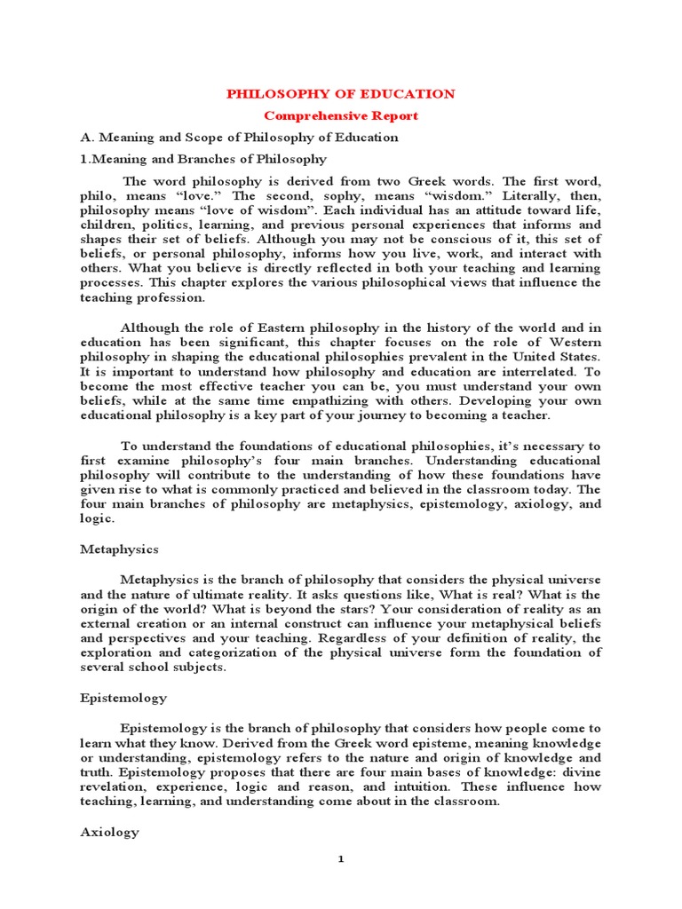 Philosophy of Education Comprehensive Report | PDF | Aristotle ...