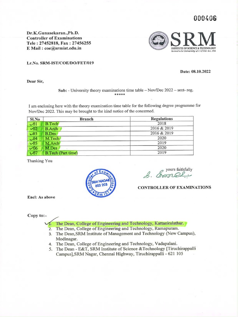B.Tech and M.Tech SRM | PDF