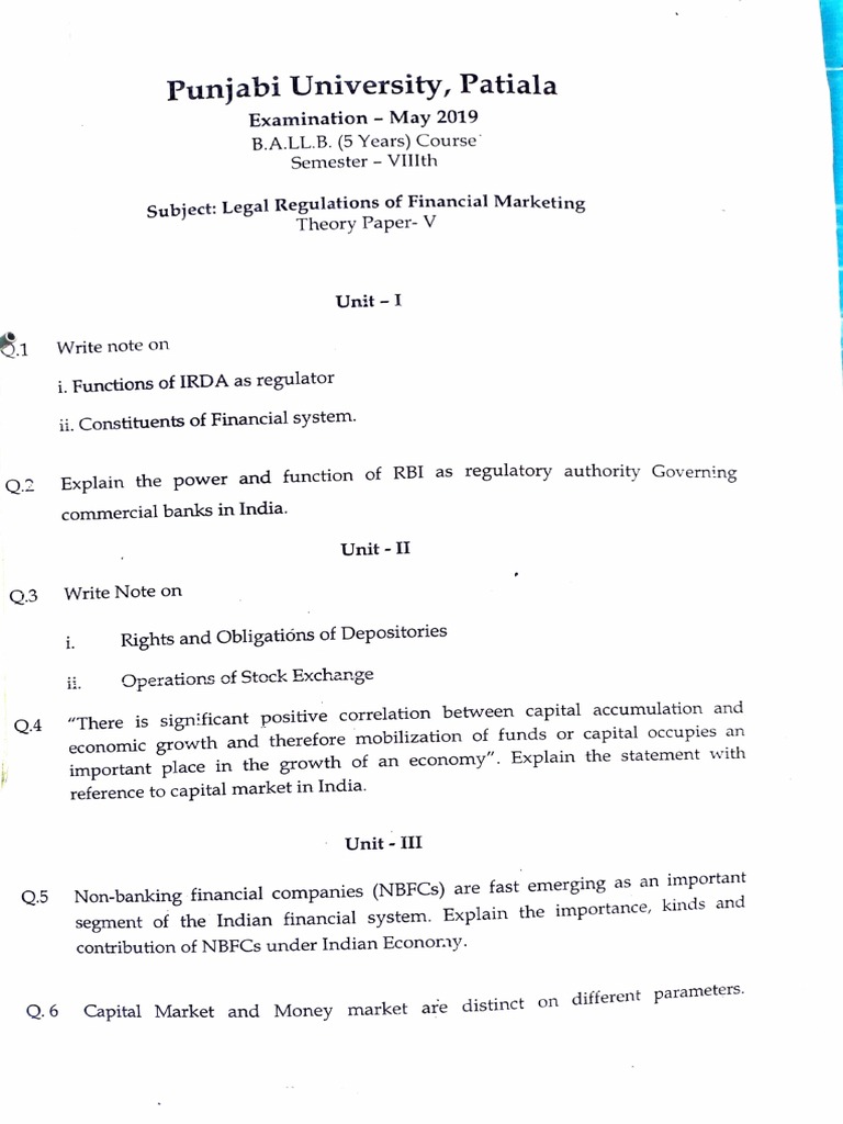 FMR - Previous Year Question Papers | PDF | Securities (Finance) | Money