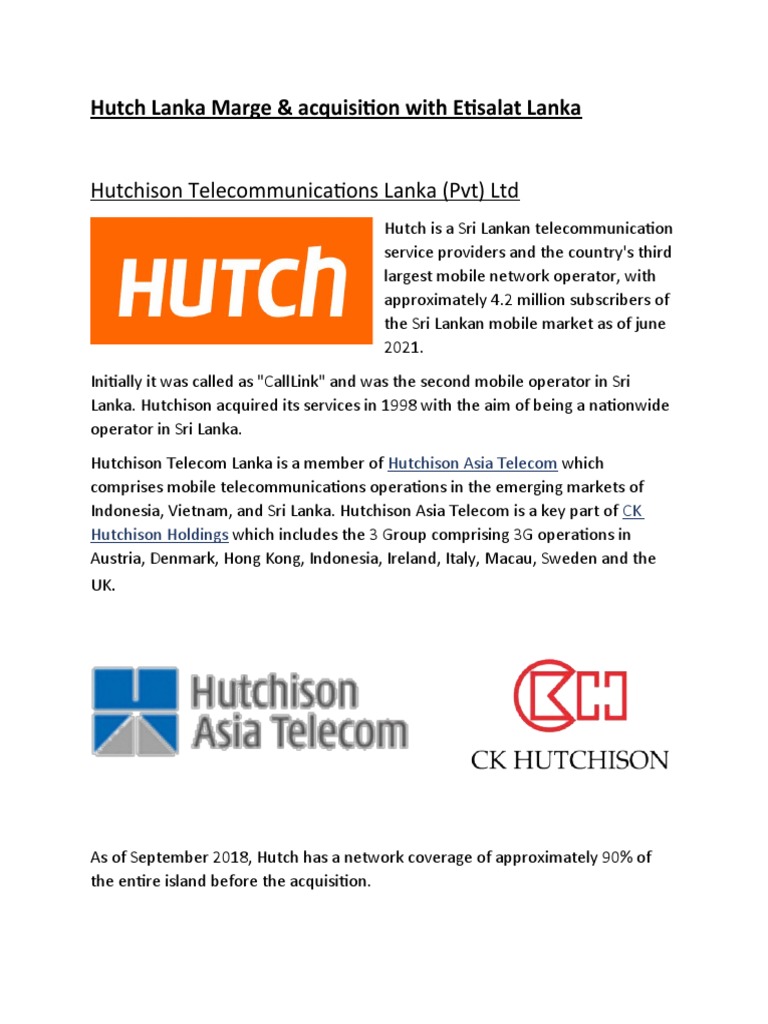 Hutch Lanka Marge | Download Free PDF | Telecommunications | Economies