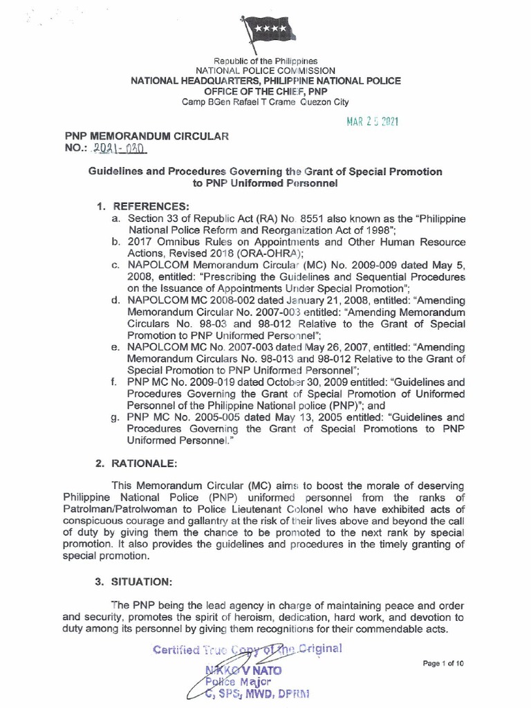 PNP Memorandum Circular No 2021 030 | PDF