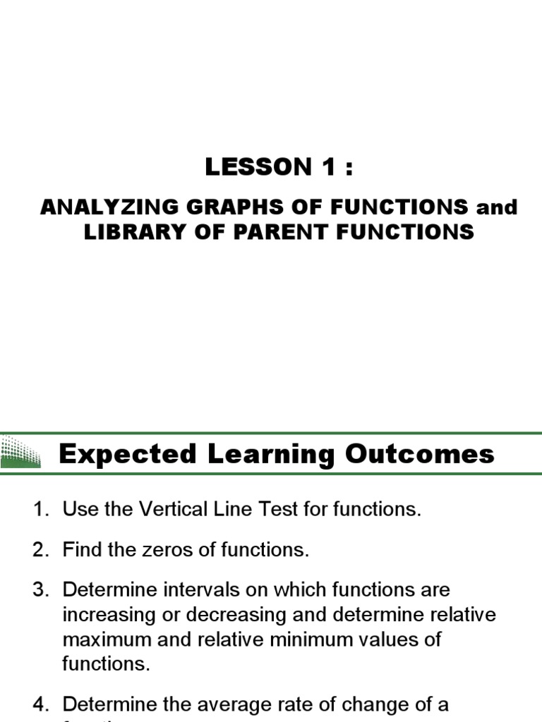 Lesson 1 Functions and Their Graphs and Lbrary of Parent Functions ...