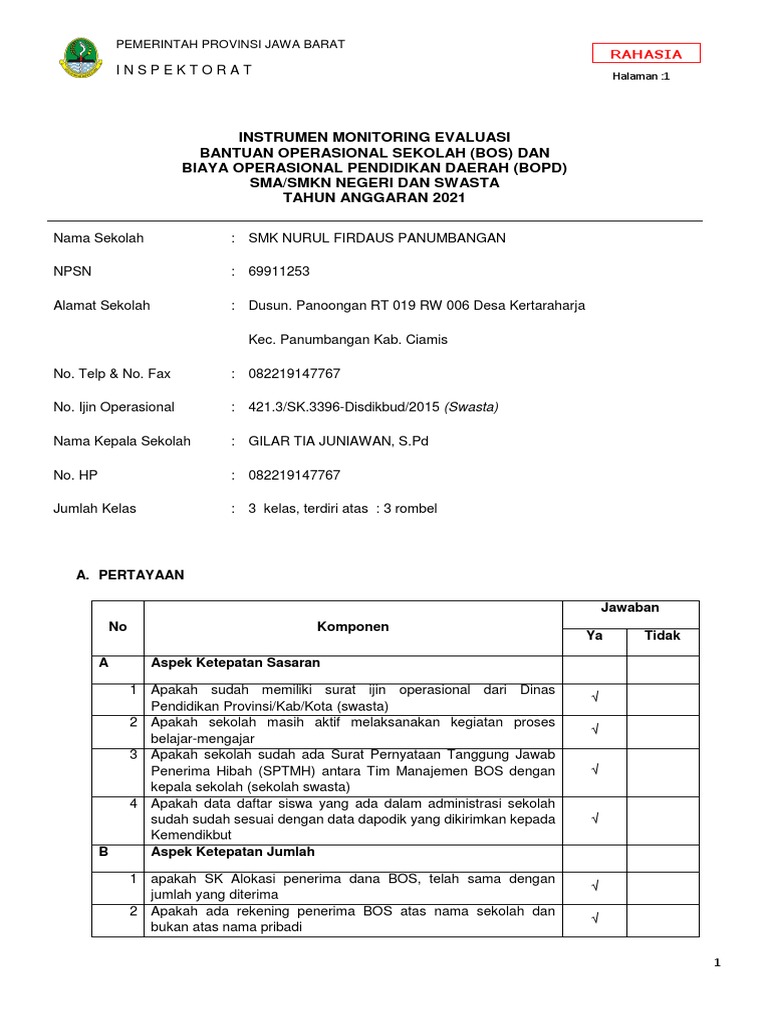 Instrumen Monitoring Evaluasi | PDF