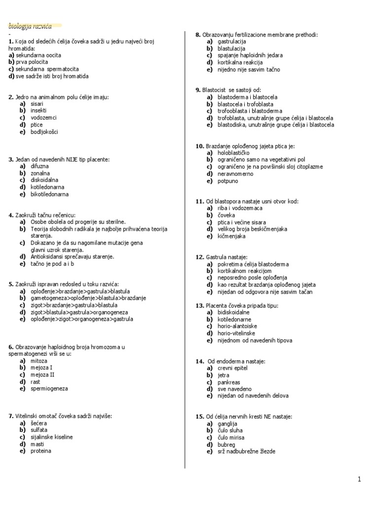 Razvice Zivotinja Test | PDF