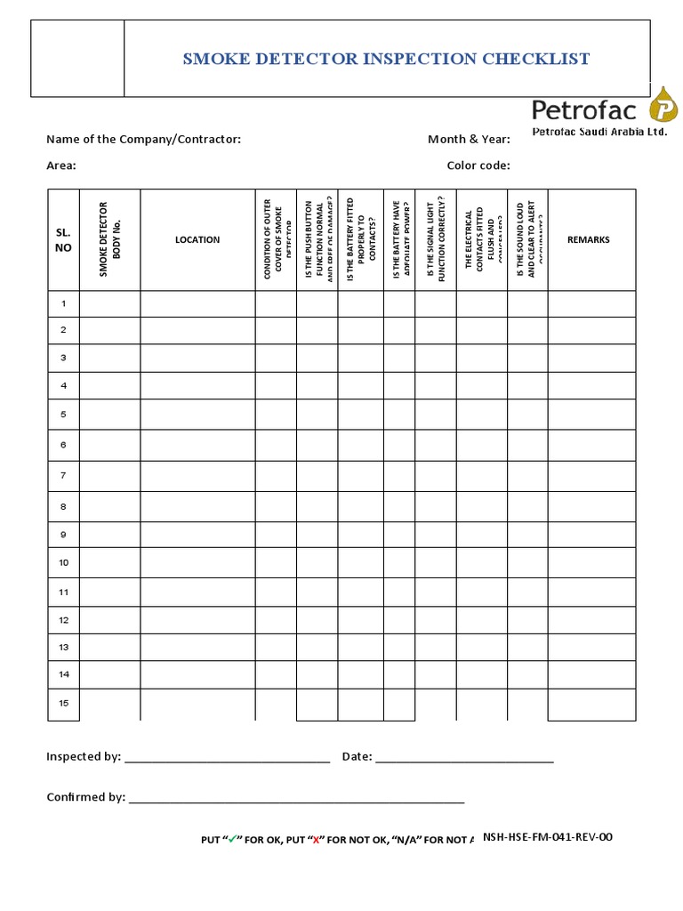 Smoke Detector Checklist | PDF | Equipment | Manufactured Goods