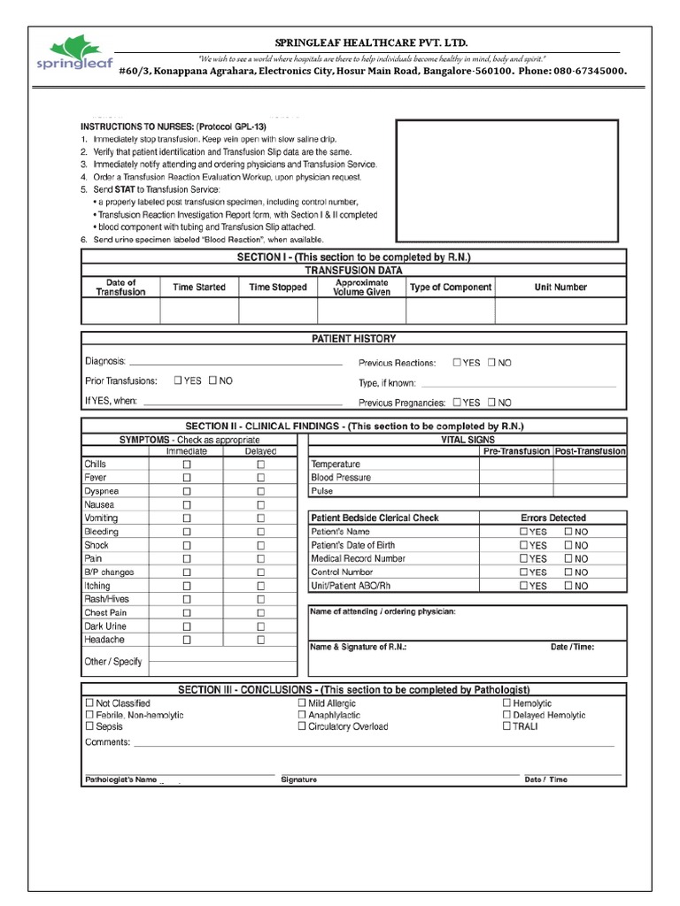 transfusion reaction report form | PDF