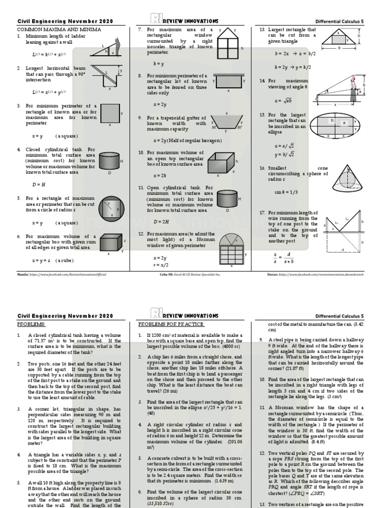 CE Board Nov 2020 - Differential Calculus - Set 5 | PDF | Area | Rectangle
