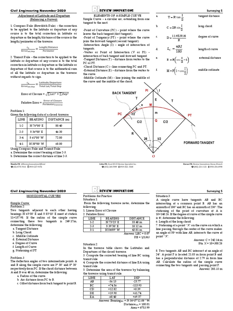 Surveying Techniques and Calculations | PDF | Tangent | Angle