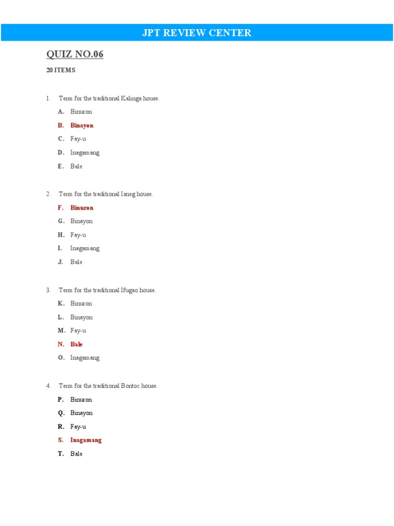 HOA Lea Quiz 6 | PDF
