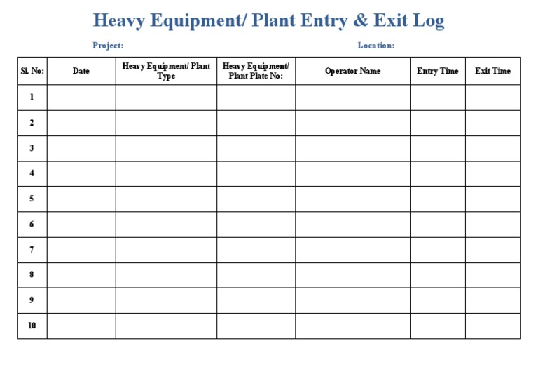 Entry & Exit Log | PDF