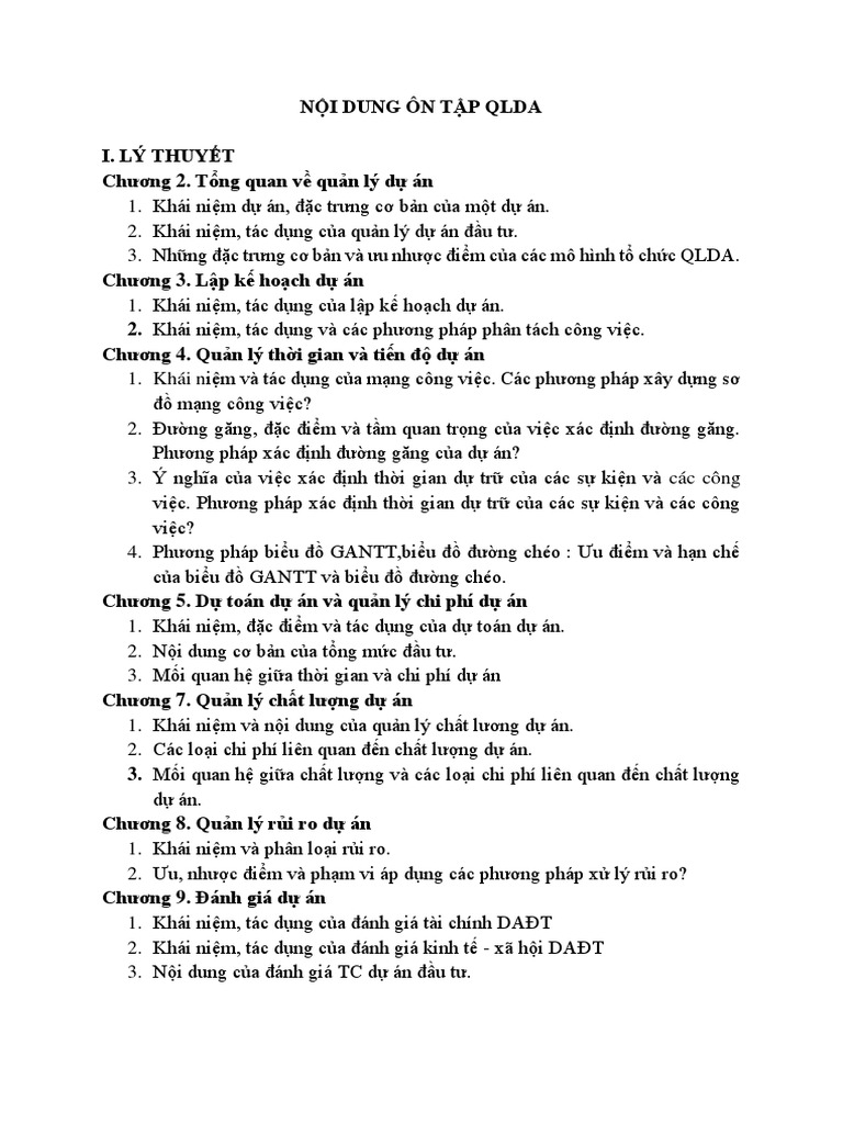 Nội dung ôn tập QLDA | PDF