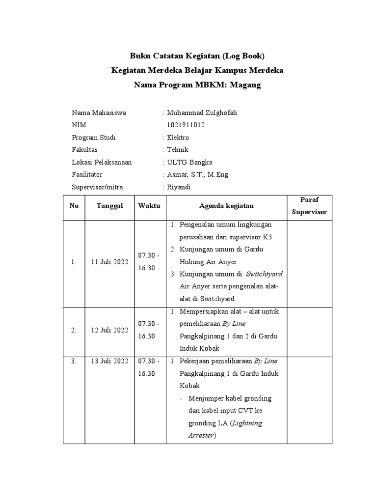 Logbook Magang Fiks | PDF