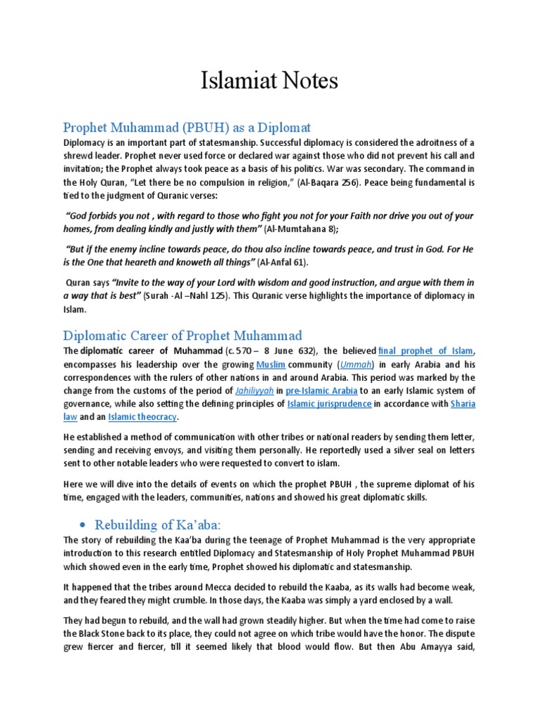 Islamiat Notes | PDF | Muhammad | Medina