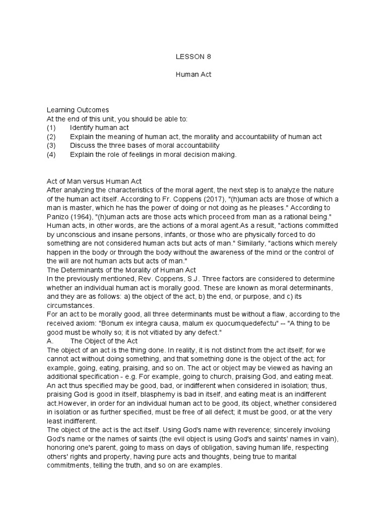 Ethics - LESSON 8 Human Act | PDF | Psychology | Cognitive Science