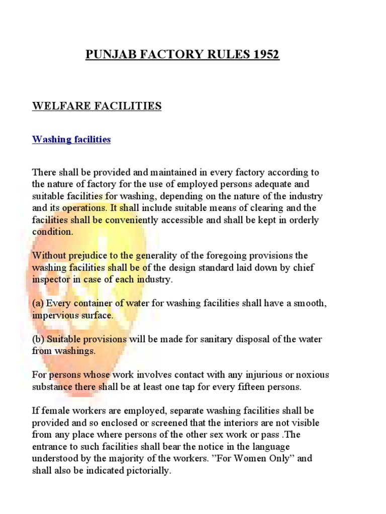 Punjab Factory Rule | PDF | Wall | Day Care