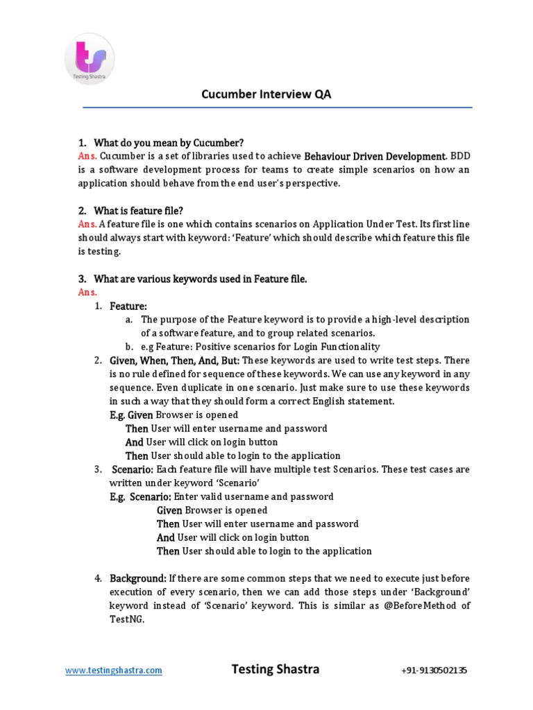 Cucumber Interview Questions Pdf Computing Computer Programming 9699